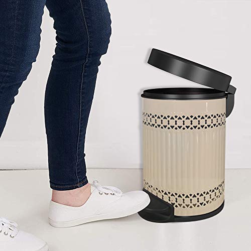 nu steel 5 Liter Round Small Metal Step Trash Can Wastebasket, Garbage Container Bin - for Bathroom, Powder Room, Bedroom, Kitchen, Craft Room, Office - Removable Liner Bucket - 8" x 8" x 12" โ Ivory