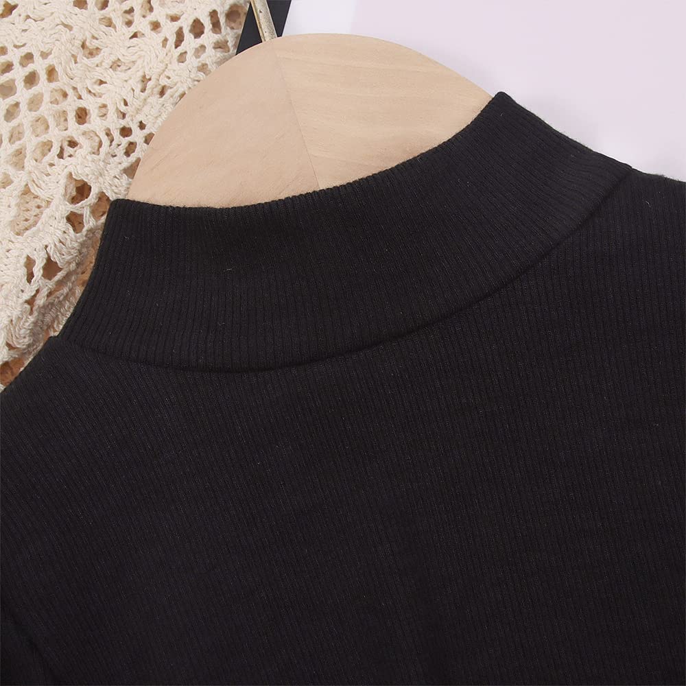 IZYJOY Toddler Baby Girls Basic Solid Color Turtlneck T-Shirt Soft Cotton Tops Cute Puff Long Sleeve Little Baby Clothes (Black, 2-3T)