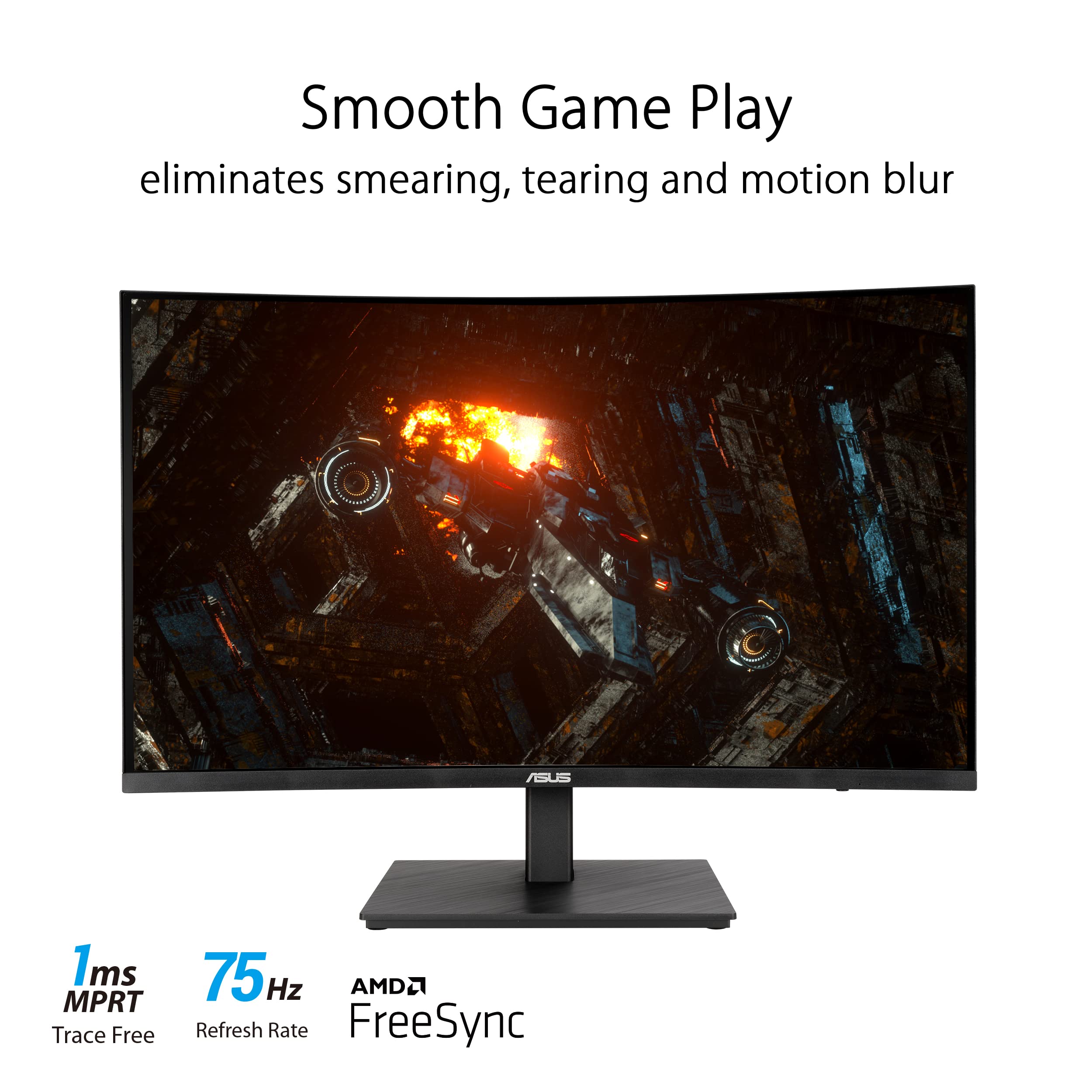 ASUS 27” 1080P Curved Monitor (VA27VQSE) - Full HD, 75Hz, 1ms, Adaptive-Sync/FreeSync, Low Blue Light, Flicker Free, VESA Mountable, Frameless, HDMI, DisplayPort, HDR-10, Height Adjustable,Black