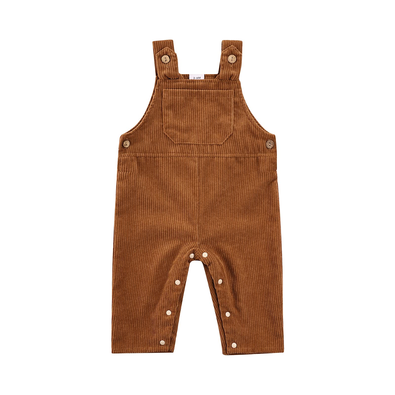 Kuriozud Toddler Baby Girl Boy Corduroy Overall Solid Bib Pants Suspender Trousers with Pocket Bottom Clothes (C-Brown, 9-12 Months)