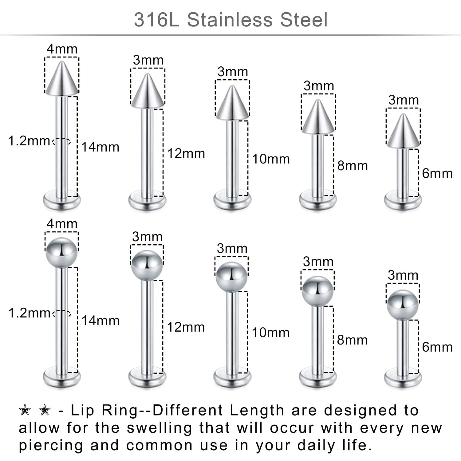 JIESIBAO 75PCS Mixed-size Piercing Kits for All Piercings,Stainless Steel Piercing Kit 14G 16G 18G 20G Piecing Needles for Ear Cartilage Tragus Nose Septum Lip Nipple Piercing Tools