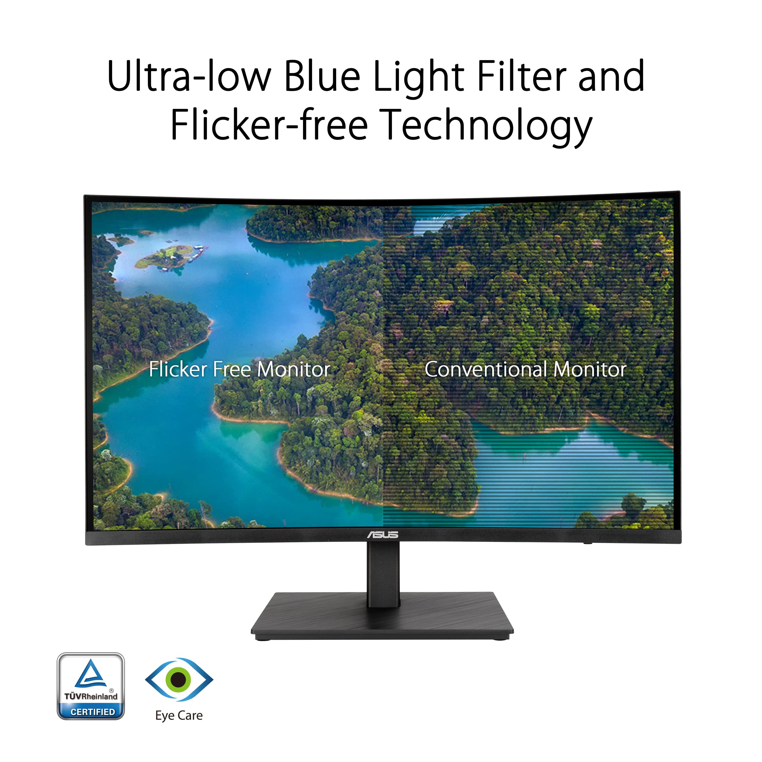ASUS 27” 1080P Curved Monitor (VA27VQSE) - Full HD, 75Hz, 1ms, Adaptive-Sync/FreeSync, Low Blue Light, Flicker Free, VESA Mountable, Frameless, HDMI, DisplayPort, HDR-10, Height Adjustable,Black