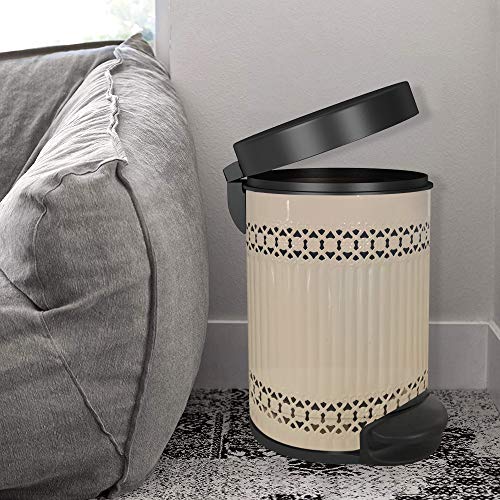 nu steel 5 Liter Round Small Metal Step Trash Can Wastebasket, Garbage Container Bin - for Bathroom, Powder Room, Bedroom, Kitchen, Craft Room, Office - Removable Liner Bucket - 8" x 8" x 12" โ Ivory