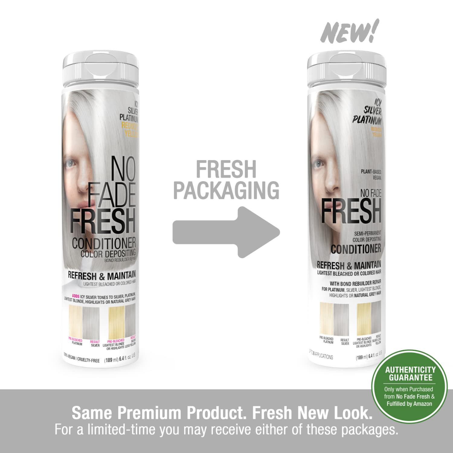 NO FADE FRESH Icy Silver Platinum Color Depositing Conditioner - Semi Permanent Hair Color with BondHeal Bond Rebuilder - Silver Hair Dye, Toner to Remove Yellow - Deep Conditioner Hair Mask 6.4 oz