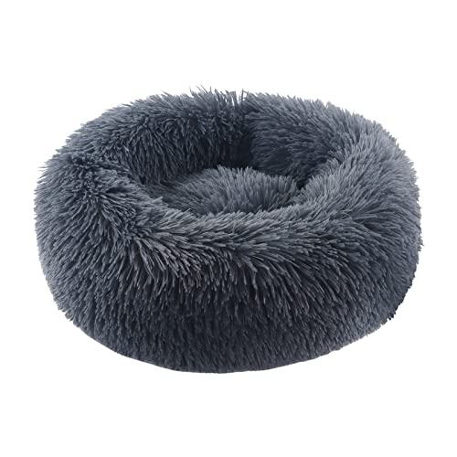 ZEJEUER Cat Bed, Small Dog Bed, Round Donut Washable Plush Fluffy Faux Fur Soft Cushion Beds for Indoor Pets