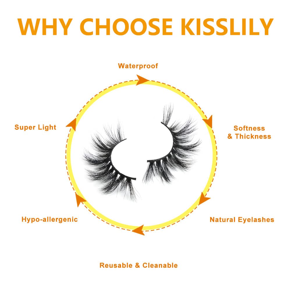 Kisslily 5 Pairs 20mm 3D Real Mink Eyelash Pack Fluffy False Eyelashes Extension Multi Pack Handmade Reusable Criss-cross Dramatic Thick Lash（188）