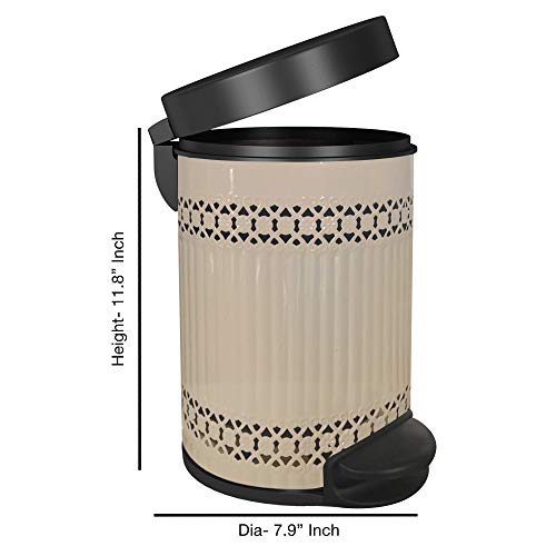 nu steel 5 Liter Round Small Metal Step Trash Can Wastebasket, Garbage Container Bin - for Bathroom, Powder Room, Bedroom, Kitchen, Craft Room, Office - Removable Liner Bucket - 8" x 8" x 12" โ Ivory