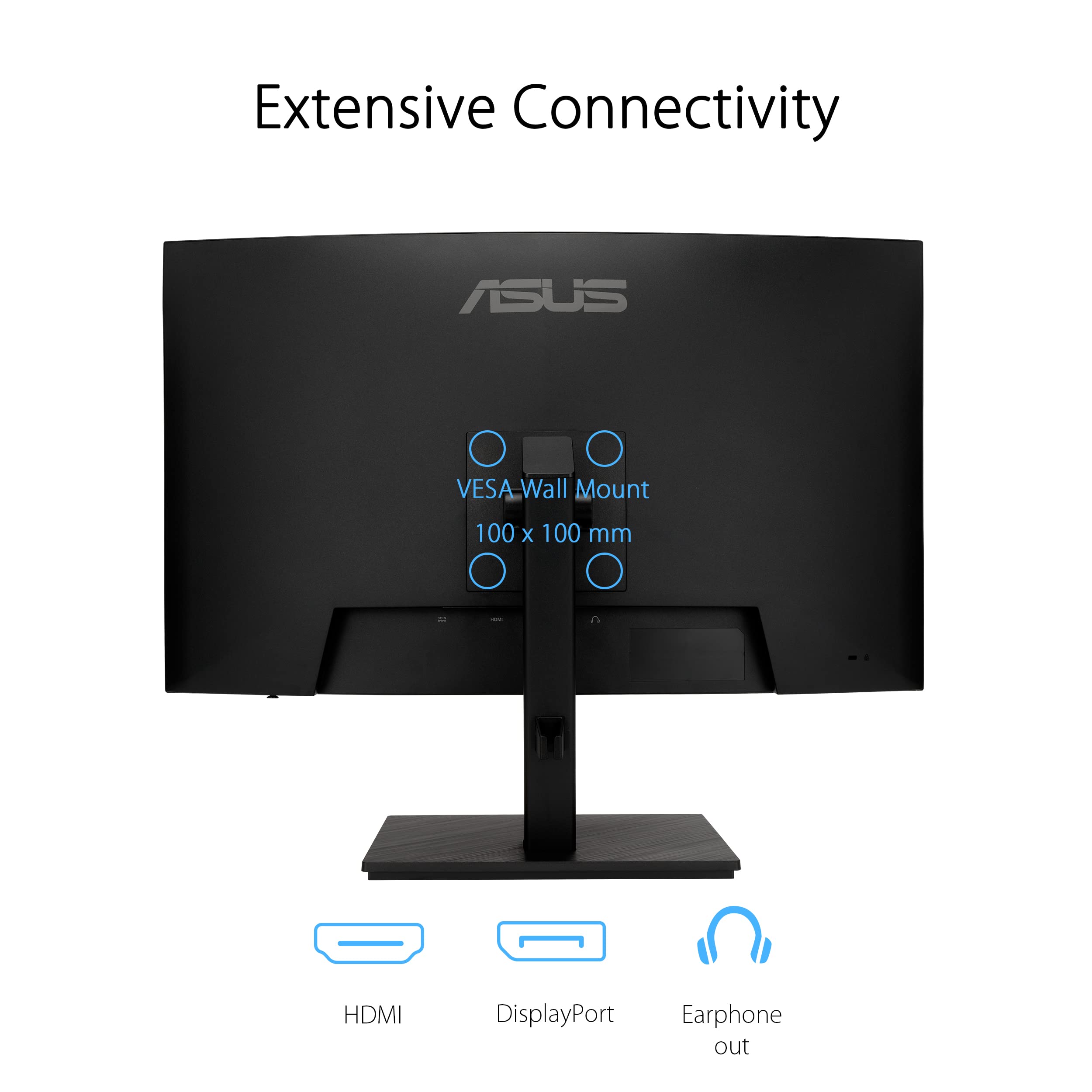 ASUS 27” 1080P Curved Monitor (VA27VQSE) - Full HD, 75Hz, 1ms, Adaptive-Sync/FreeSync, Low Blue Light, Flicker Free, VESA Mountable, Frameless, HDMI, DisplayPort, HDR-10, Height Adjustable,Black