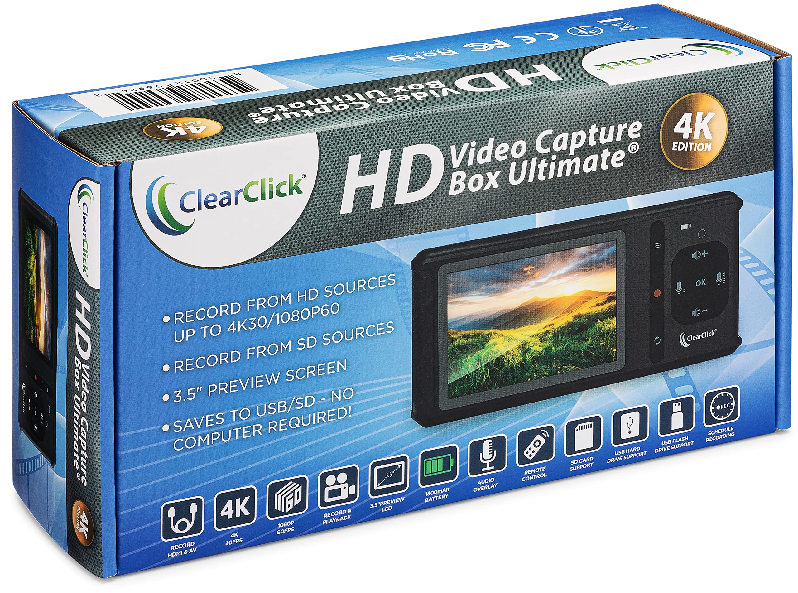 ClearClick HD Video Capture Box Ultimate (4K Edition) - Record and Stream Video from HDMI (Up to 4K30) and AV Video Sources, No Computer Required (Updated)