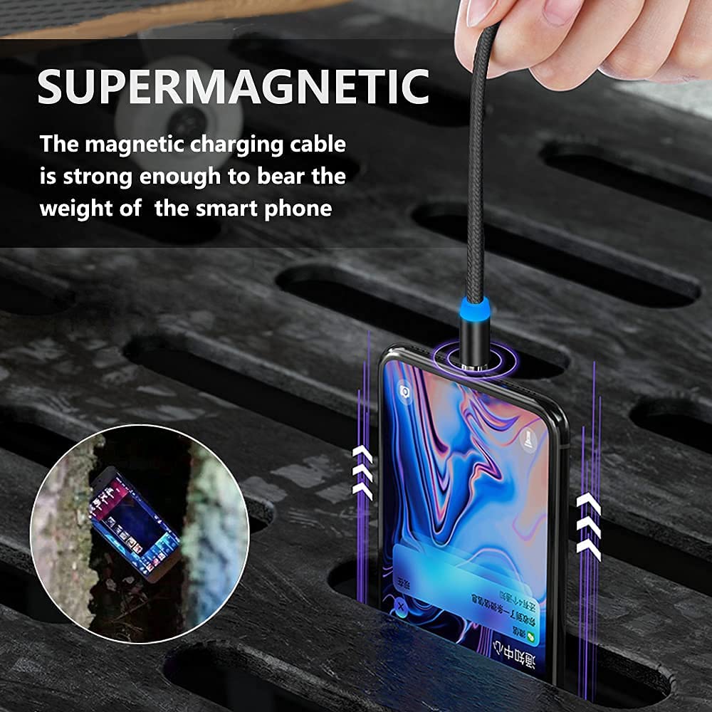 ameow Magnetic Charging Cable (6-Pack 1/3/3/6/6/10ft) Magnetic Cell Phone Cable with LED Light, Charging Cable for Type C, Micro USB and iProduct (Black)