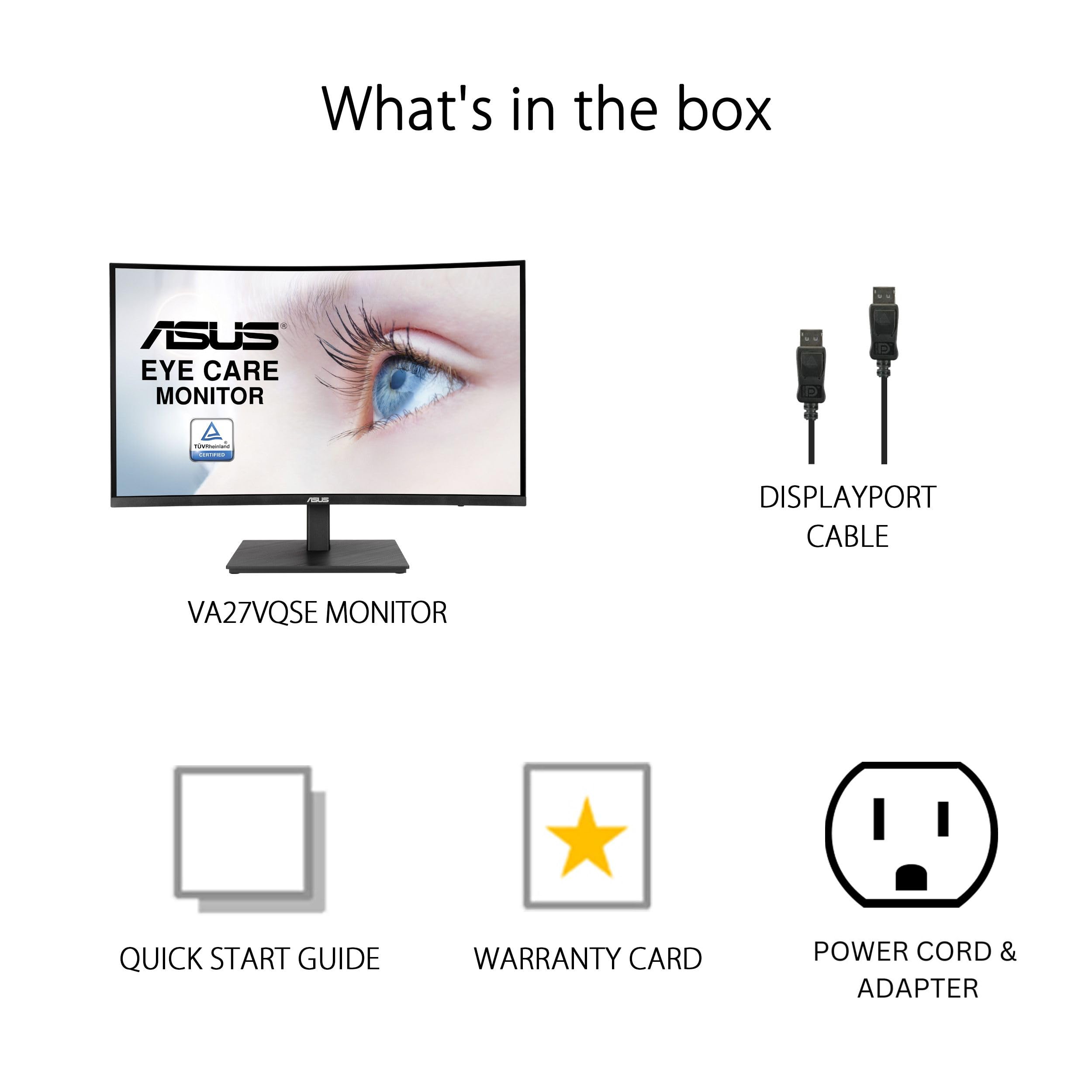 ASUS 27” 1080P Curved Monitor (VA27VQSE) - Full HD, 75Hz, 1ms, Adaptive-Sync/FreeSync, Low Blue Light, Flicker Free, VESA Mountable, Frameless, HDMI, DisplayPort, HDR-10, Height Adjustable,Black