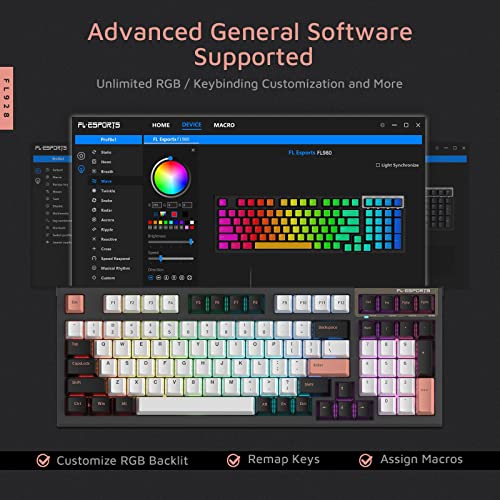 FL ESPORTS FL980 96% 1800 Layout Wired Mechanical Keyboard, 98 Keys RGB Hot Swappable Programmable Gaming Keyboard w/Light Tactile Kailh Box White Switches, Durable PBT Keycaps, (Olivia)