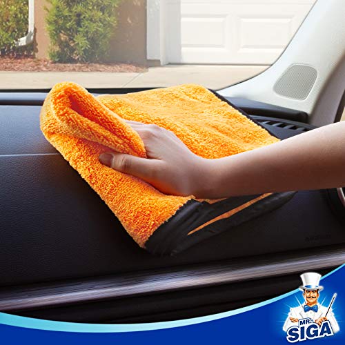 MR.SIGA Professional Premium Microfiber Towels for Household Cleaning, Dual-Sided Car Washing and Detailing Towels, Gold, 15.7 x 23.6 inch, 3 Pack