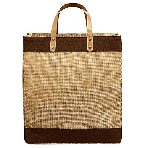 Preferred Nation Kona Jute Tote (Set of 2), Burlap with Leather Handles, Extra Wide for Grocery, Shopping, Beach, Outting Tote, Eco Friendly Brown