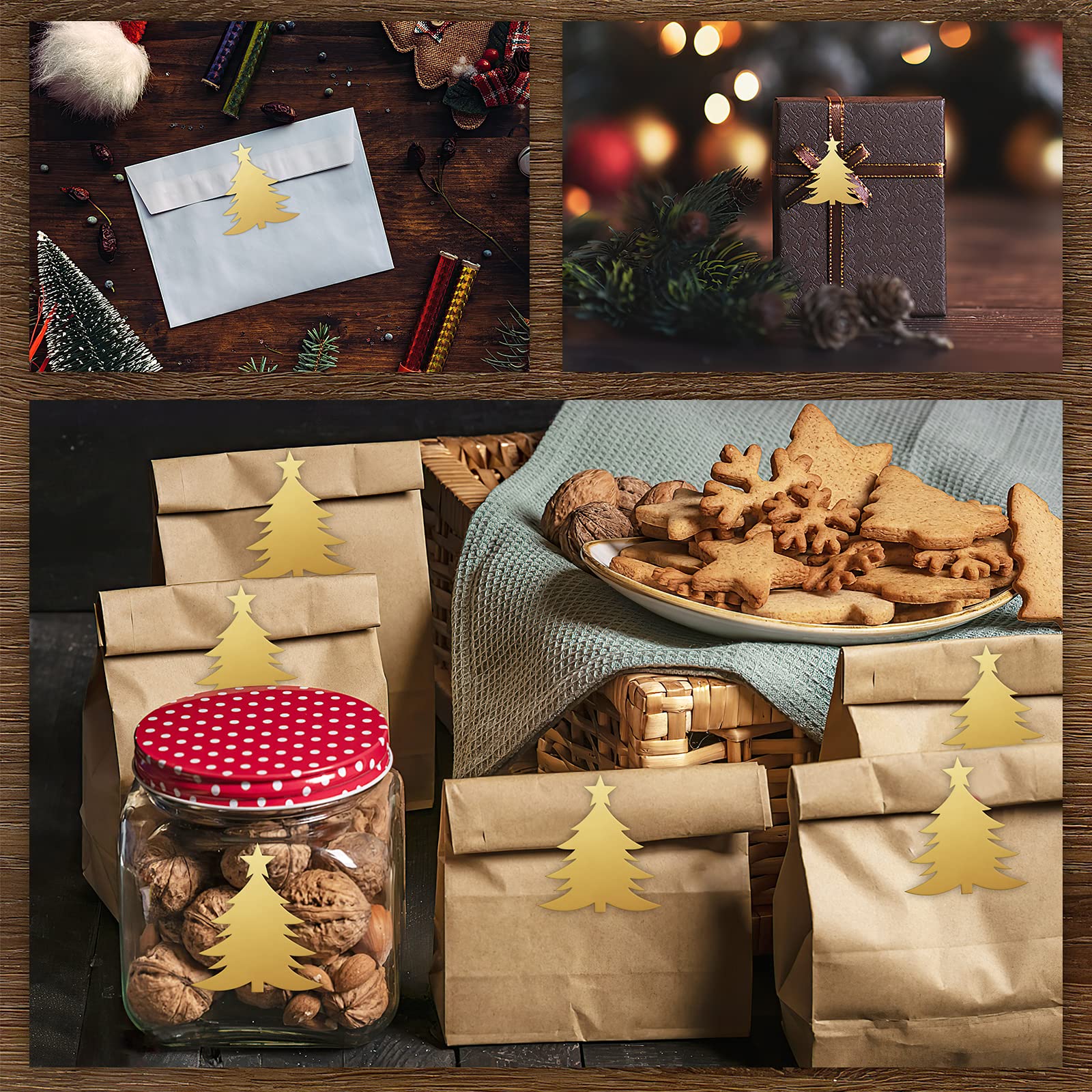 90 Pcs Christmas Envelope Seal Stickers, Gold Christmas Tree Envelope Seals Decorative for Christmas Party Gift Bag Drinkings Baking Wedding Invitations Greeting Cards Envelope Party Favors Craft