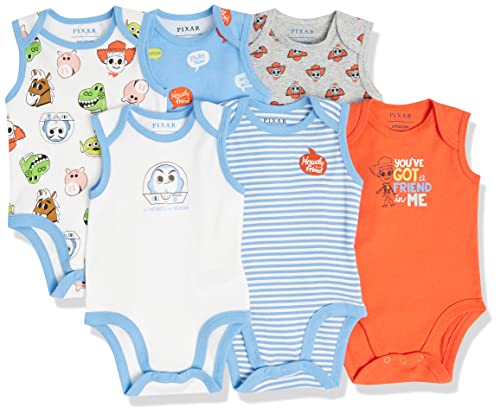 Amazon Essentials Disney | Marvel | Star Wars Unisex Babies' Sleeveless Bodysuits, Pack of 6, Toy Story Friends, 0-3 Months