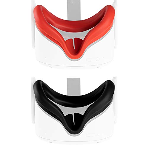 (2 Pack) Seltureone Silicone VR Face Pad Compatible for Quest 2, Face Eye Cushion Cover Mask Skin, Sweatproof Washable, Black, Red