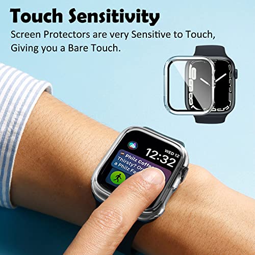 QHOHQ 2 Pack Hard PC Case Suitable for Apple Watch Series 8 45mm & Series 7 45mm with Tempered Glass Screen Protector, Full Coverage, Touch Sensitive, Ultra-Thin HD Bumper Protective Cover - Clear