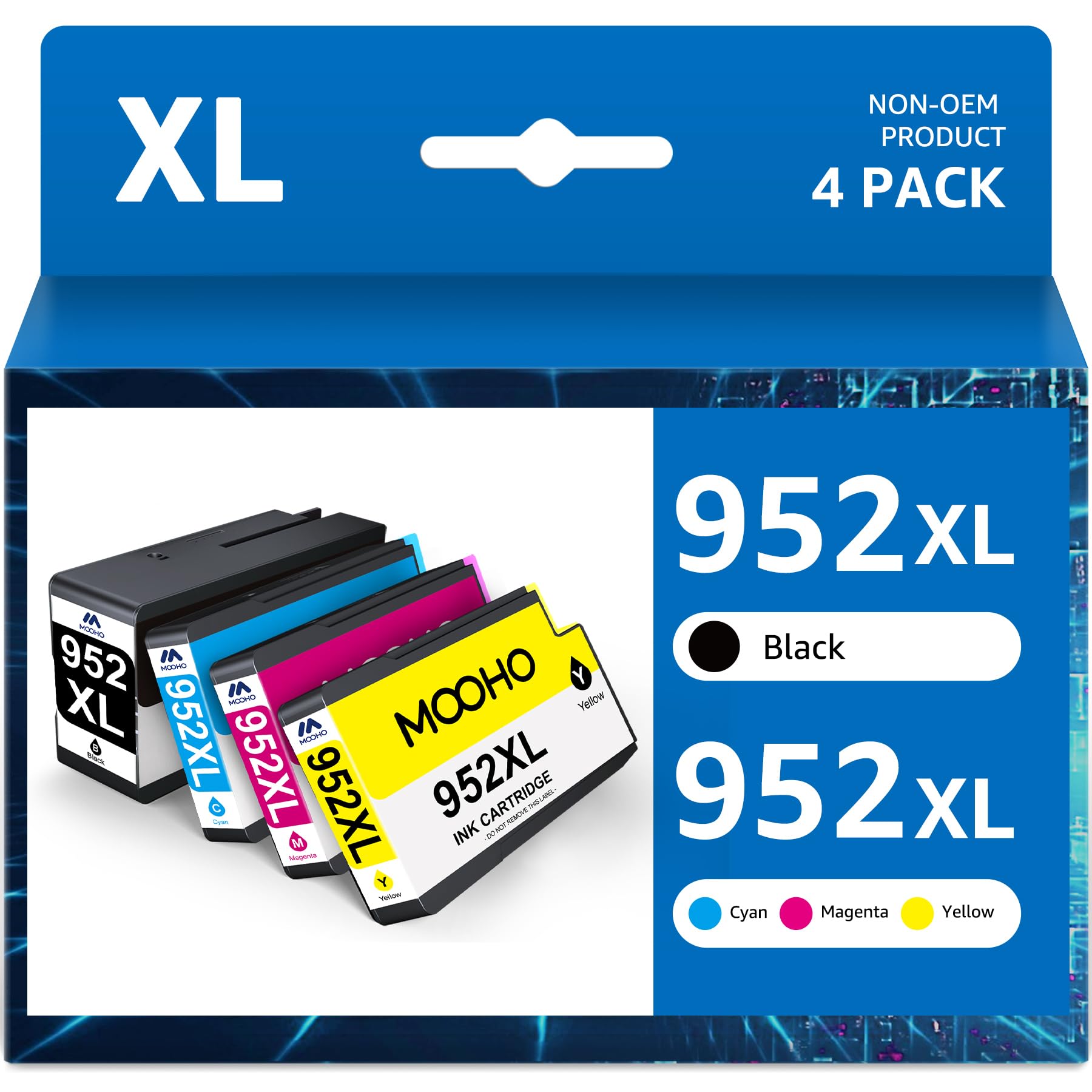 Mooho Remanufactured 952XL Ink Cartridge Replacement for HP 952XL Ink Cartridges Combo Pack |Used in HP Officejet Pro 8710 7740 8720 8210 8715 8702 7720 8730 8740 8216 8725 8700 Printer(4 Pack)