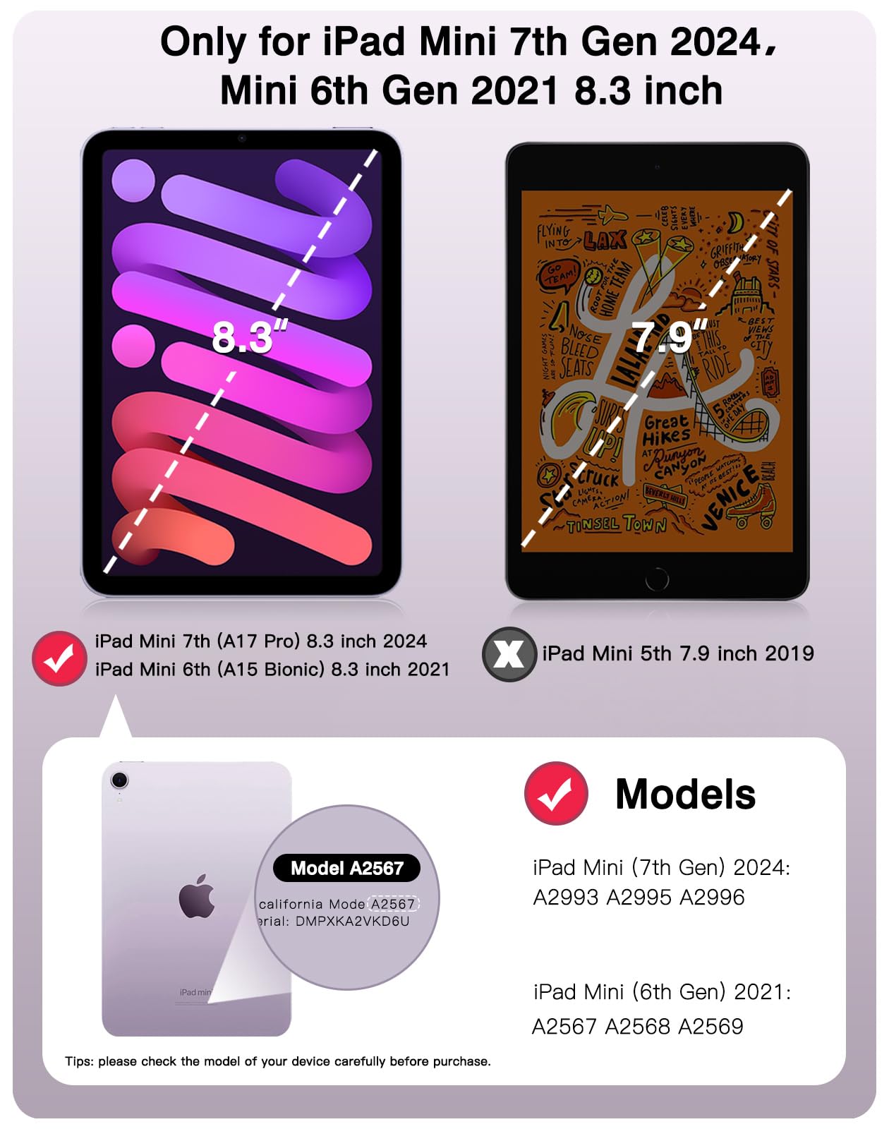 TiMOVO Case for iPad Mini 7 A17 Pro 8.3-inch 2024, iPad Mini 6th Generation Case, Slim Translucent Hard Back Folio Cover Support Touch ID & Apple Pencil Charging, Auto Wake/Sleep - Taro Purple