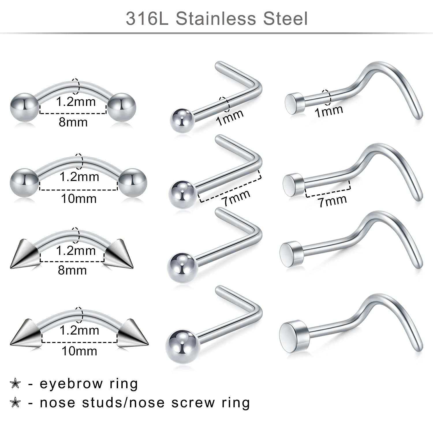 JIESIBAO 75PCS Mixed-size Piercing Kits for All Piercings,Stainless Steel Piercing Kit 14G 16G 18G 20G Piecing Needles for Ear Cartilage Tragus Nose Septum Lip Nipple Piercing Tools