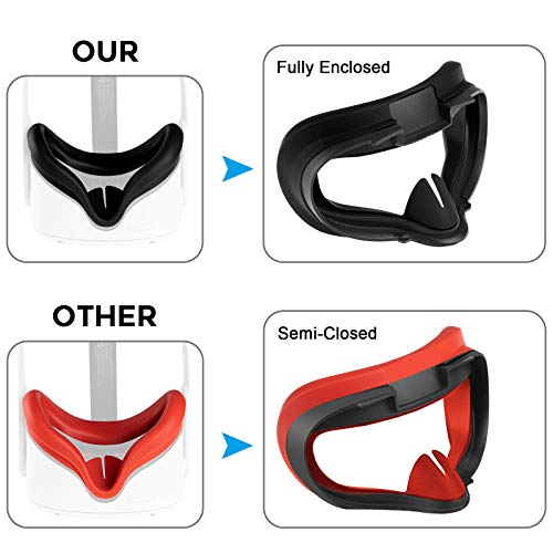 (2 Pack) Seltureone Silicone VR Face Pad Compatible for Quest 2, Face Eye Cushion Cover Mask Skin, Sweatproof Washable, Black, Red
