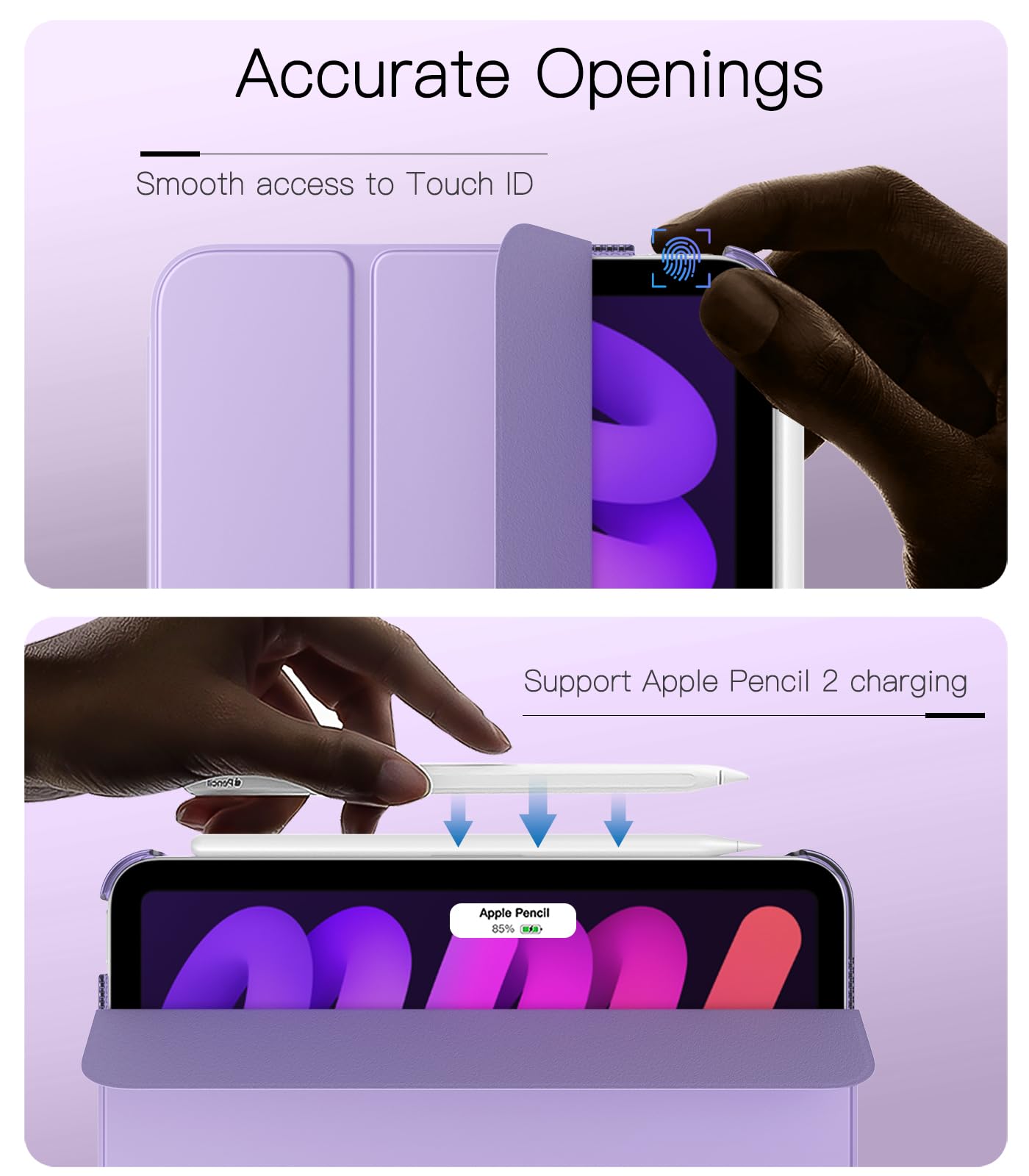 TiMOVO Case for iPad Mini 7 A17 Pro 8.3-inch 2024, iPad Mini 6th Generation Case, Slim Translucent Hard Back Folio Cover Support Touch ID & Apple Pencil Charging, Auto Wake/Sleep - Taro Purple