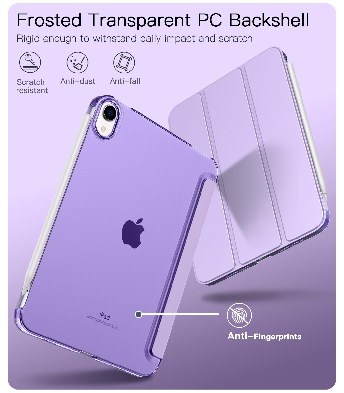 TiMOVO Case for iPad Mini 7 A17 Pro 8.3-inch 2024, iPad Mini 6th Generation Case, Slim Translucent Hard Back Folio Cover Support Touch ID & Apple Pencil Charging, Auto Wake/Sleep - Taro Purple