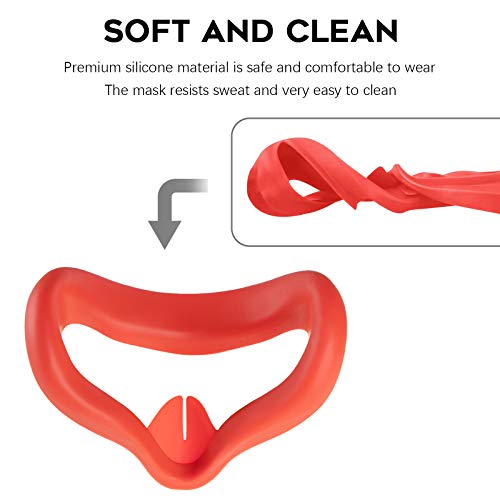(2 Pack) Seltureone Silicone VR Face Pad Compatible for Quest 2, Face Eye Cushion Cover Mask Skin, Sweatproof Washable, Black, Red