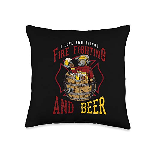 Jax Firefighter Novelty Gear Funny Firefighter Gift I Love Fire Fighting and Beer Vintage Throw Pillow, 16x16, Multicolor
