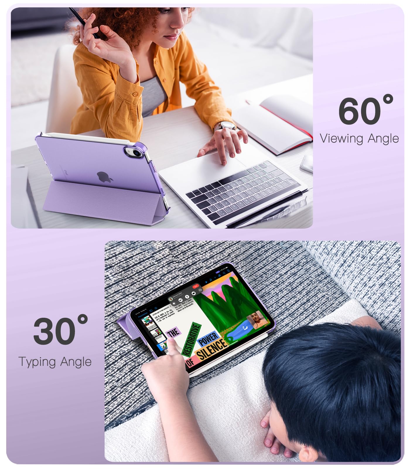 TiMOVO Case for iPad Mini 7 A17 Pro 8.3-inch 2024, iPad Mini 6th Generation Case, Slim Translucent Hard Back Folio Cover Support Touch ID & Apple Pencil Charging, Auto Wake/Sleep - Taro Purple