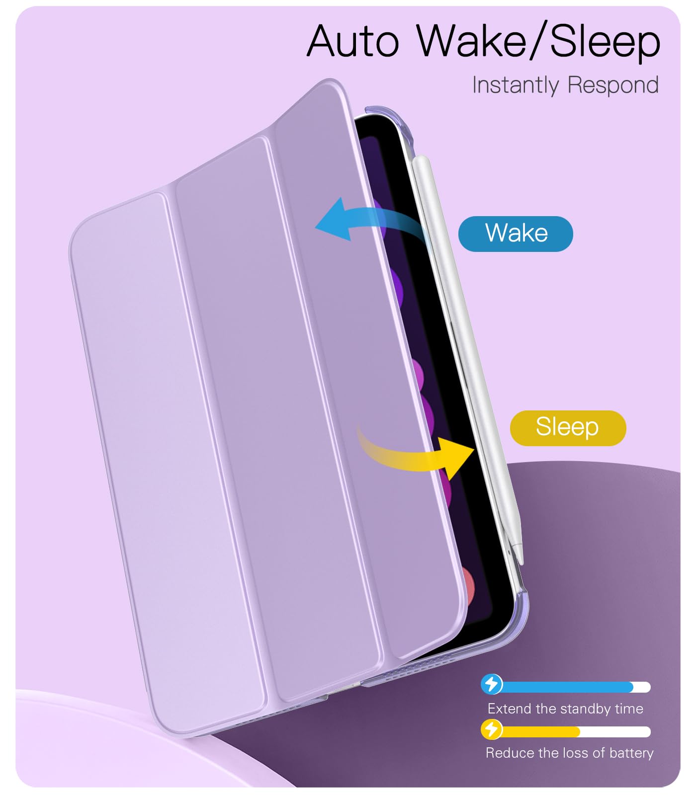 TiMOVO Case for iPad Mini 7 A17 Pro 8.3-inch 2024, iPad Mini 6th Generation Case, Slim Translucent Hard Back Folio Cover Support Touch ID & Apple Pencil Charging, Auto Wake/Sleep - Taro Purple