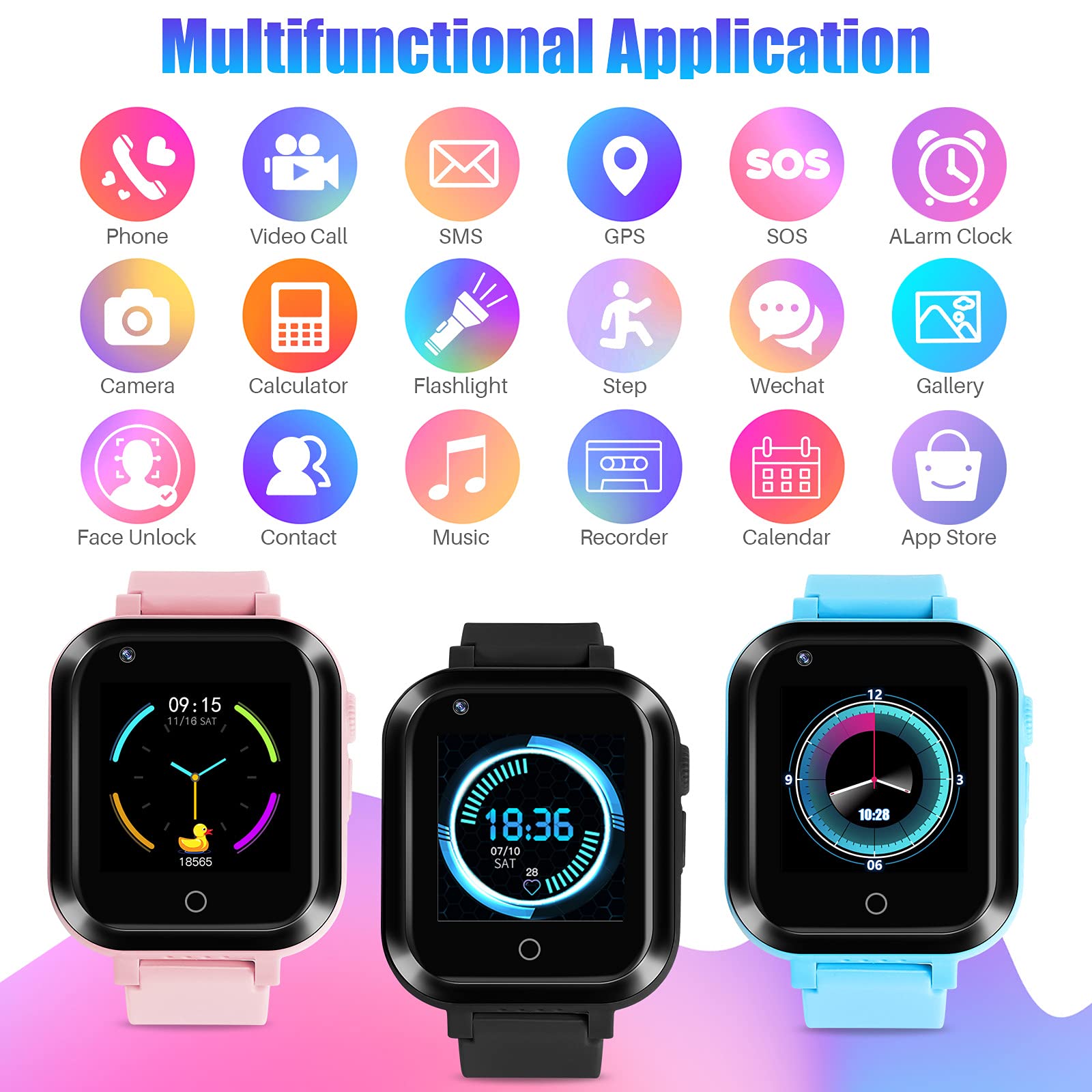 4G Watch Phone for Children, Kids Smart Watch, 2-Way Calls, GPS Location, IP67 Waterproof, Messages, School Mode, SOS, Video Calls, Camera, Remote Control, Torch, Pedometer Smartwatch (Concise Blue)