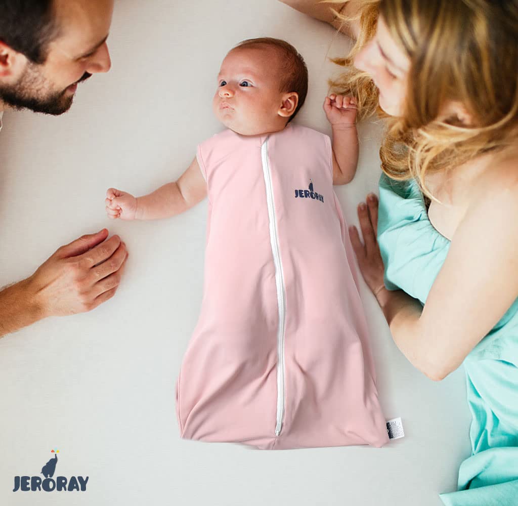 Jeroray Wearable Blanket-Stretchy Sleeping Bag,(0-6 Months) TOG 1.0,2-Pack,2 Way Zipper,Unisex,Deer&Solid Pink,Large