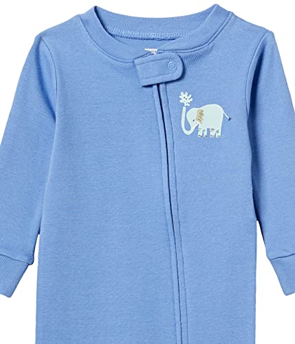 Amazon Essentials Baby Boys' Snug-Fit Cotton Footed Sleeper Pajamas, Pack of 3, Elephants, 12 Months