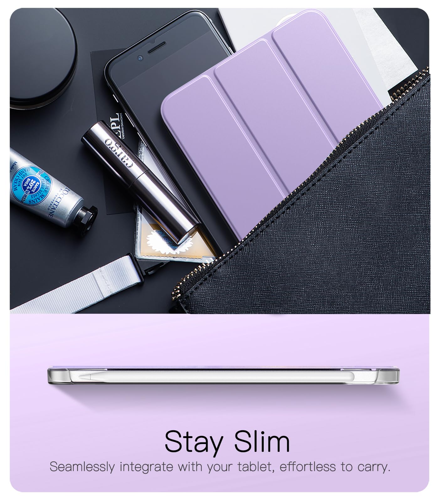 TiMOVO Case for iPad Mini 7 A17 Pro 8.3-inch 2024, iPad Mini 6th Generation Case, Slim Translucent Hard Back Folio Cover Support Touch ID & Apple Pencil Charging, Auto Wake/Sleep - Taro Purple