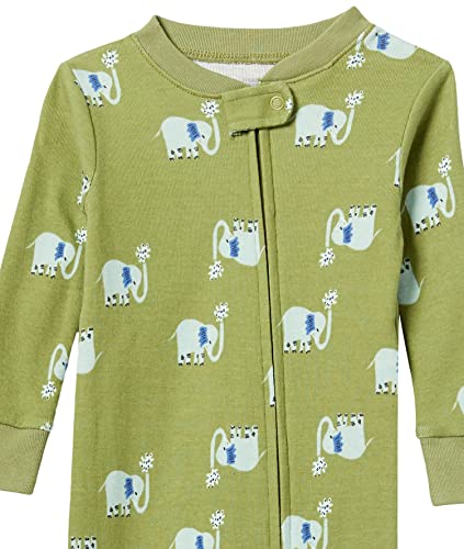 Amazon Essentials Baby Boys' Snug-Fit Cotton Footed Sleeper Pajamas, Pack of 3, Elephants, 12 Months