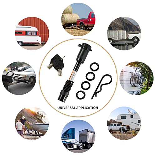 META Hardware Trailer Hitch Locks, 5/8" Dia 4" Long Hitch Lock with Extra Safety Clip & Anti Rattle O-Rings Fits 2", 2-1/2β, 3β, Class III IV V Receivers (1 Pack)