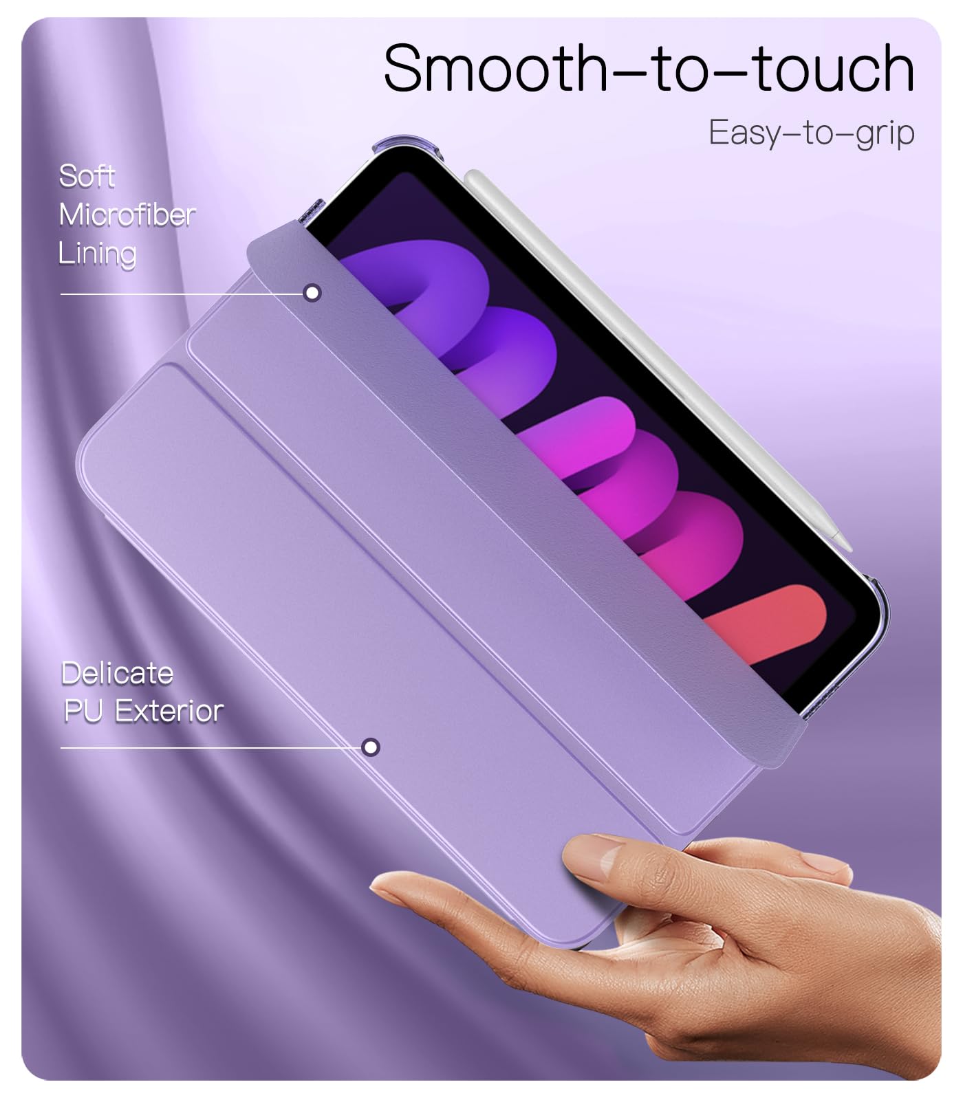 TiMOVO Case for iPad Mini 7 A17 Pro 8.3-inch 2024, iPad Mini 6th Generation Case, Slim Translucent Hard Back Folio Cover Support Touch ID & Apple Pencil Charging, Auto Wake/Sleep - Taro Purple