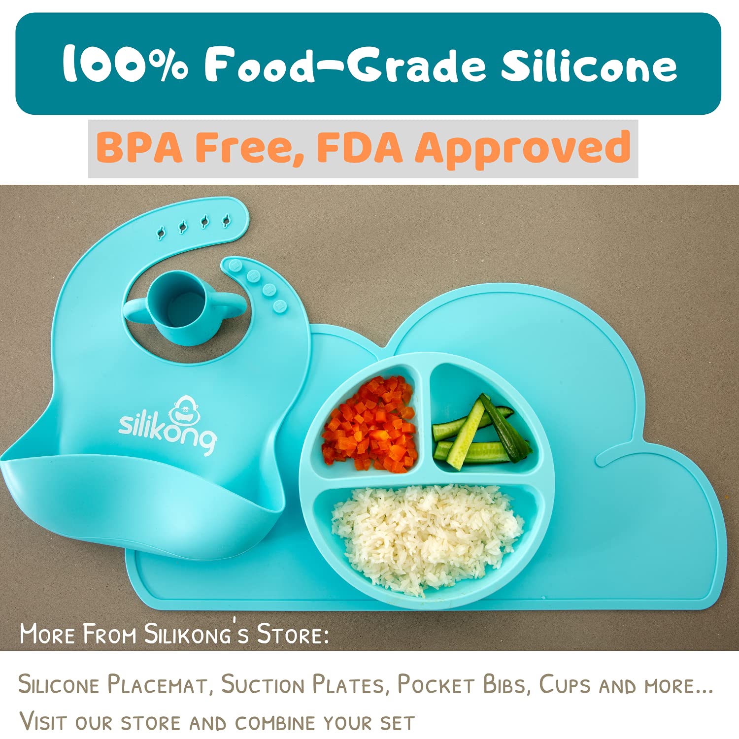 Silikong Divided Silicone Plates for Toddlers | BPA Free | Dishwasher, Microwave and Oven Safe | Kids Plates with Dividers (Unisex)