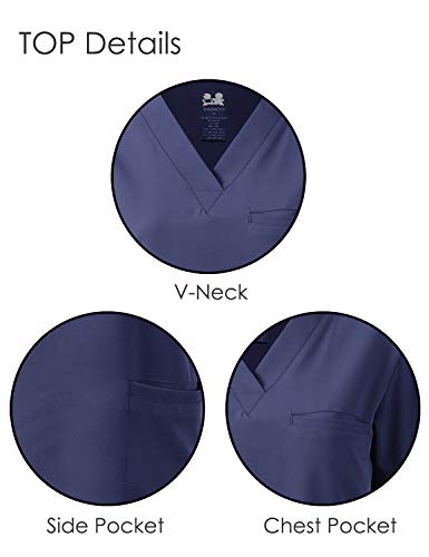 Dagacci Medical Uniform Unisex 4-Way Stretch Scrubs Set Medical Scrubs Top and Pants Navy L