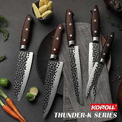 KONOLL Bread Knife,8-Inch Pro serrated Bagle knife Forged Hammered Germany High Carbon Steel Cake Slicing (8-Inch Thunder-K Series)
