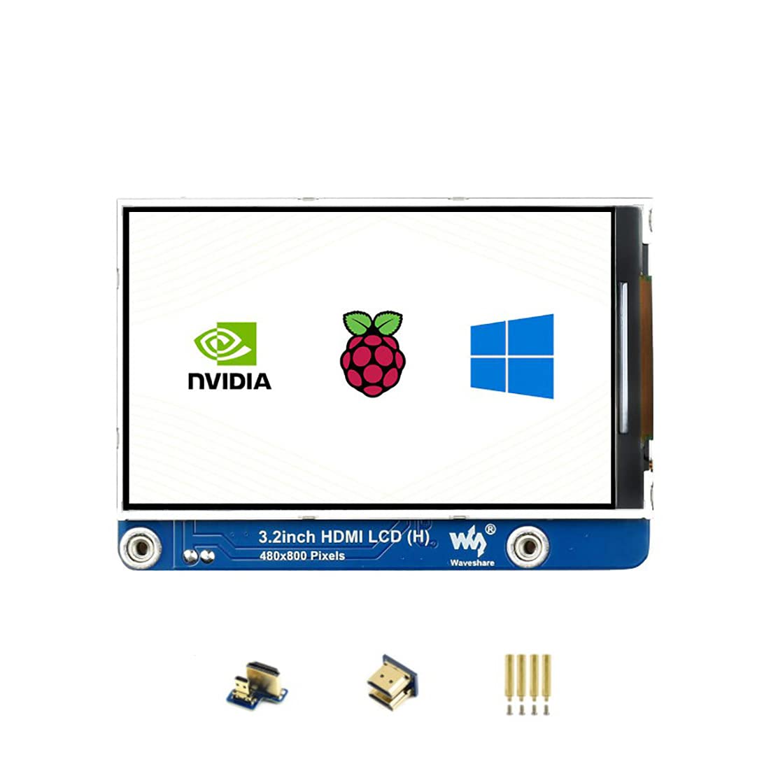 3.2inch HDMI IPS LCD Display (H) Fits Raspberry Pi/Jetson Nano/PC, 480×800, No Touch Screen, Adjustable Brightness