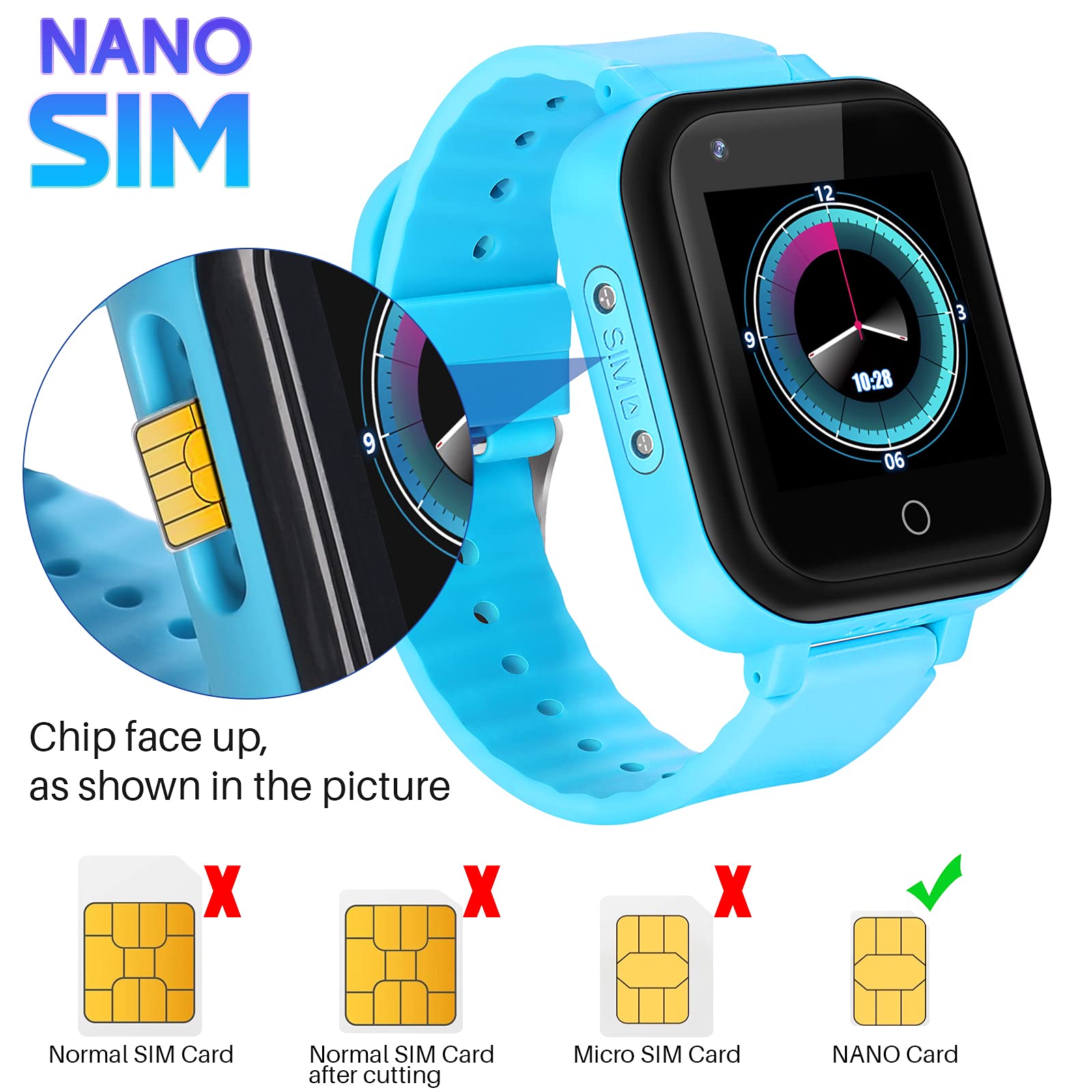 4G Watch Phone for Children, Kids Smart Watch, 2-Way Calls, GPS Location, IP67 Waterproof, Messages, School Mode, SOS, Video Calls, Camera, Remote Control, Torch, Pedometer Smartwatch (Concise Blue)