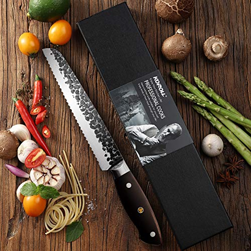 KONOLL Bread Knife,8-Inch Pro serrated Bagle knife Forged Hammered Germany High Carbon Steel Cake Slicing (8-Inch Thunder-K Series)