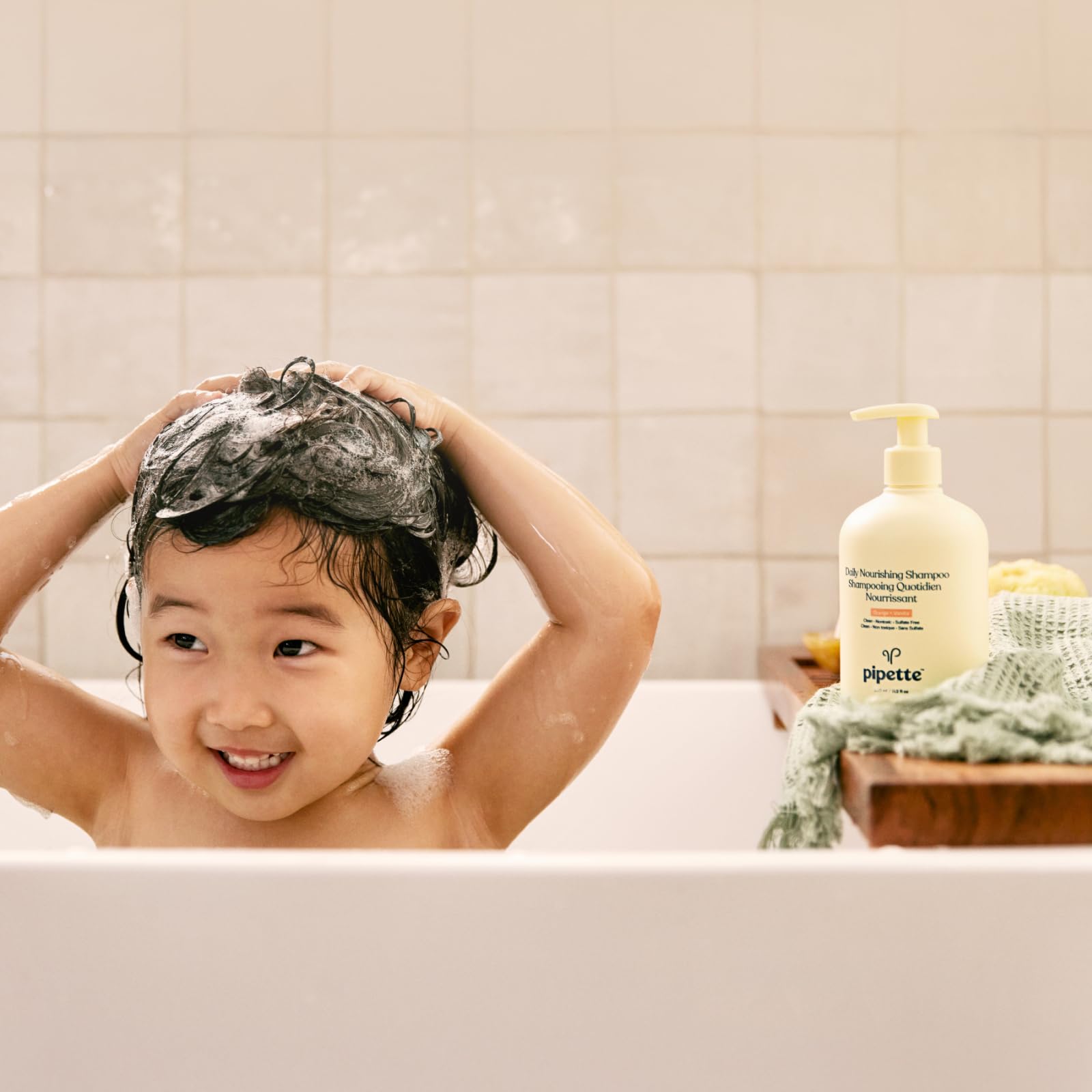 Pipette Daily Nourishing Shampoo - Tear Free Shampoo for Kids, Adds Moisture, 100% Plant-Derived Squalane and Quinoa, Orange + Vanilla Aroma, 11.2 fl oz