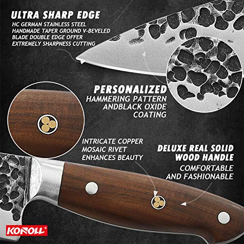 KONOLL Bread Knife,8-Inch Pro serrated Bagle knife Forged Hammered Germany High Carbon Steel Cake Slicing (8-Inch Thunder-K Series)