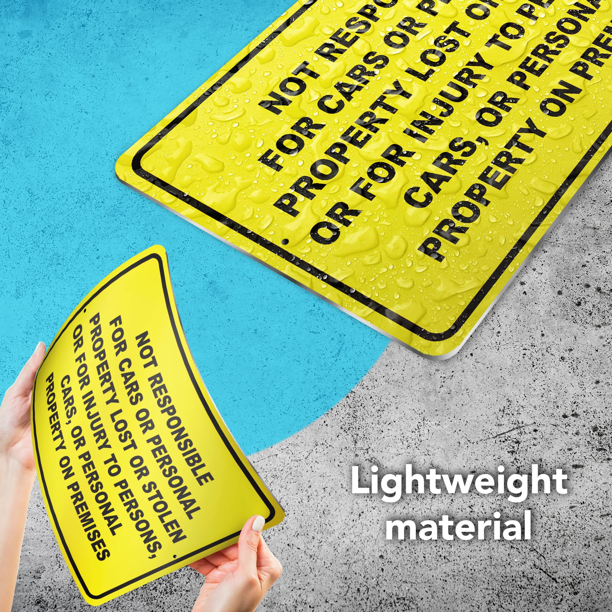 Not Responsible for Accidents or Injuries Sign - 8x12 Aluminum Management Not Responsible Sign - Not Responsible for Lost or Stolen Items Sign