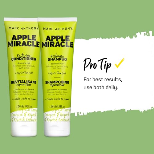 Marc Anthony Shampoo and Conditioner Set, Restoring Apple Miracle - Shine & Volume, Hair Growth, Breakage & Frizz Control - Apple Extract, Biotin, Keratin, & Grapeseed Oil - Dry Scalp & Damaged Hair(Packaging may vary)