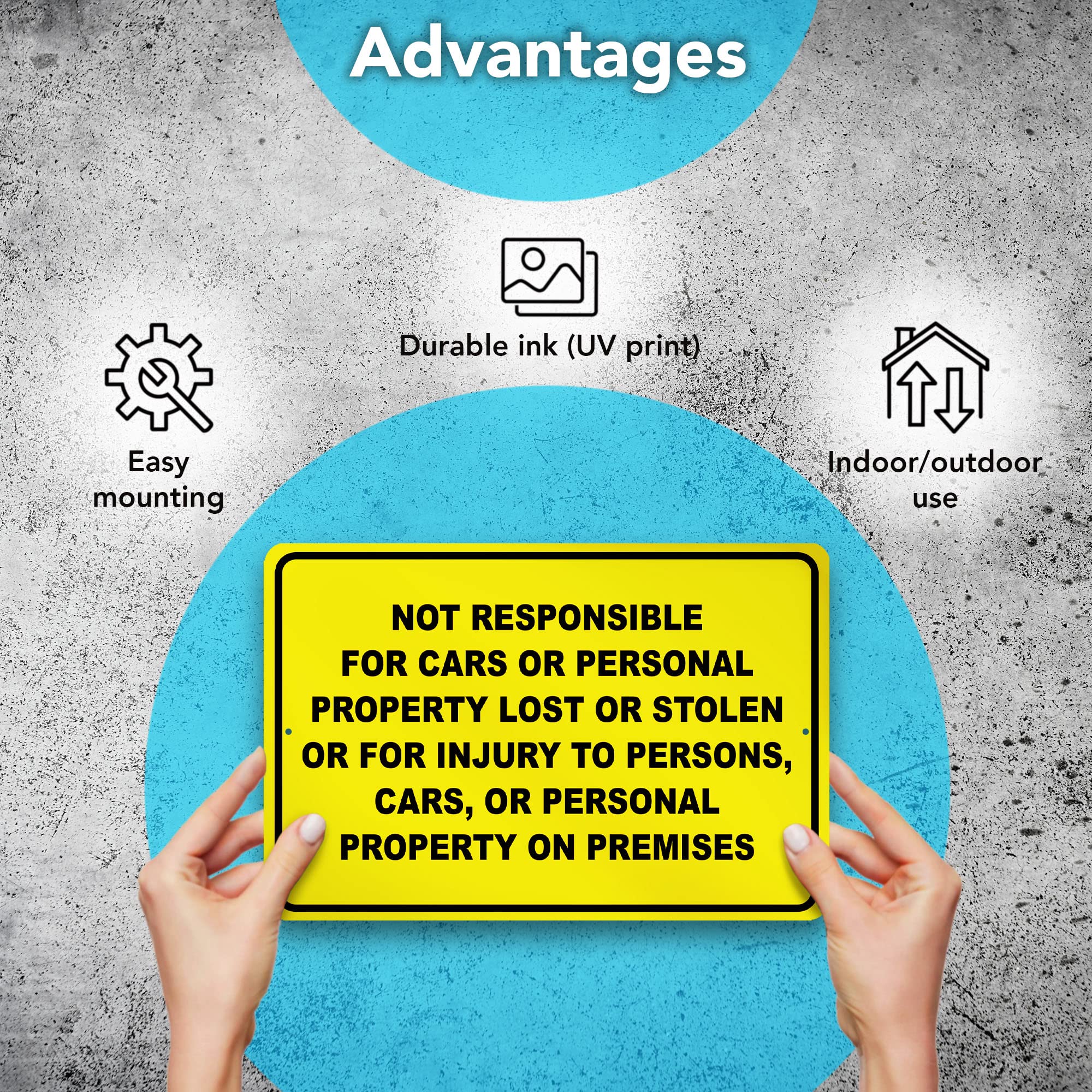 Not Responsible for Accidents or Injuries Sign - 8x12 Aluminum Management Not Responsible Sign - Not Responsible for Lost or Stolen Items Sign